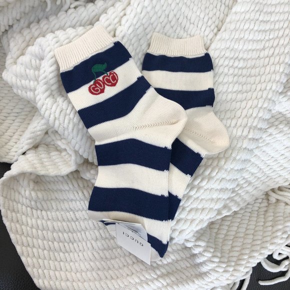 Gucci | Accessories | Gucci Blue And White Striped Knitted Ankle Socks ...